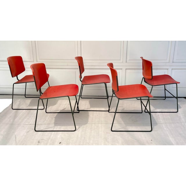 Vintage Set of 5 Steelcase Max Stacker Red Chairs | Chairish