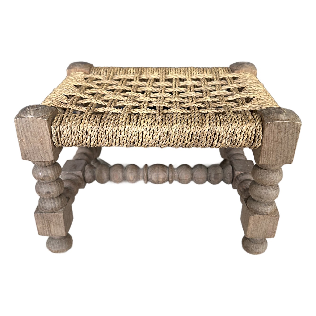 Vintage French Audoux Minet Style Handcrafted Rope & Wood Stool | Chairish
