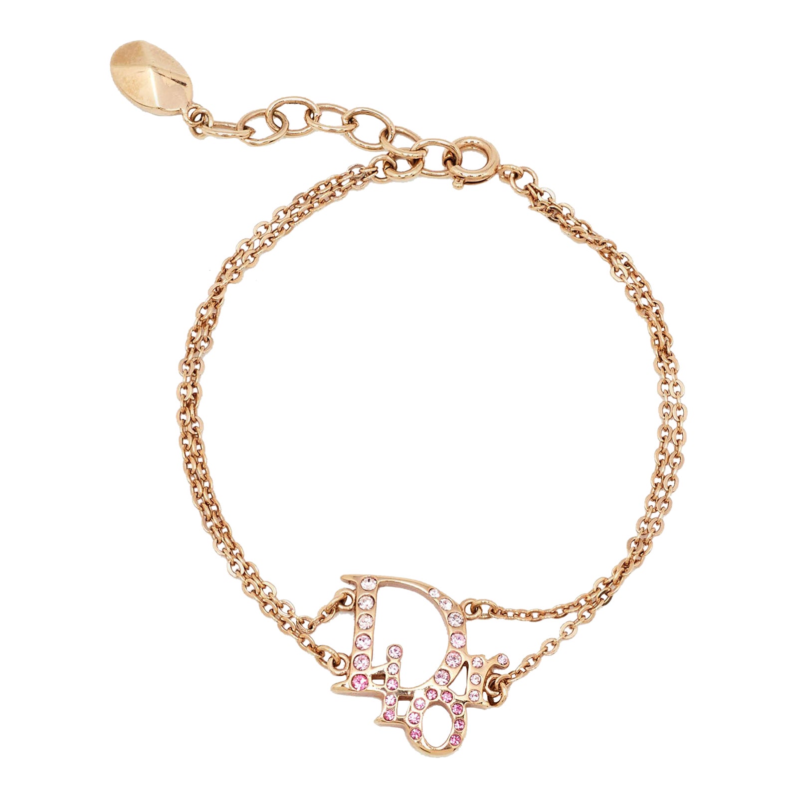 Dior Oblique Charm Crystal Studded Gold Tone Double Chain Bracelet ...