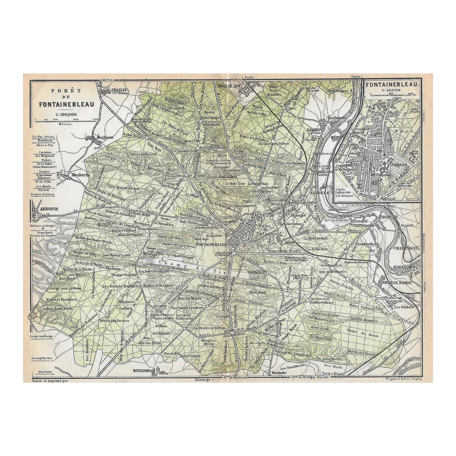 Antique Forest of Fontainebleau French Map | Chairish