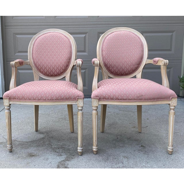 French Louis Style Pink Arm Side Chairs-A Pair | Chairish