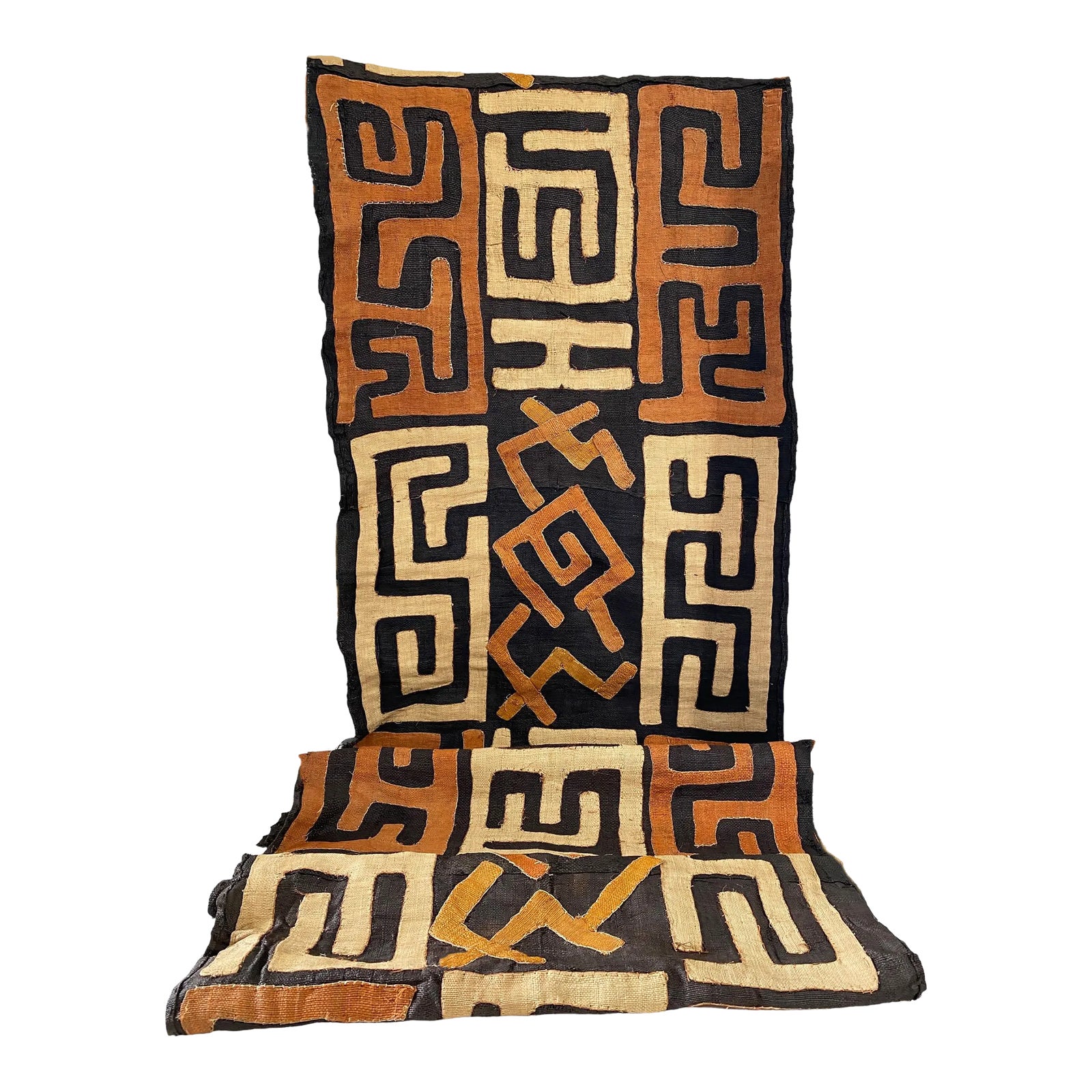 African Kuba Cloth Raffia /Textile Zaire 104"h | Chairish
