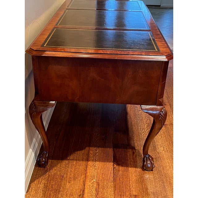 1990 Henredon Georgian Design Vintage Leather Top Writing Desk | Chairish