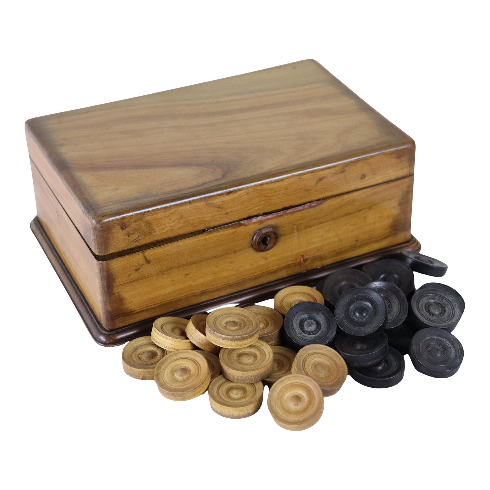 English Walnut Checkers Box | Chairish