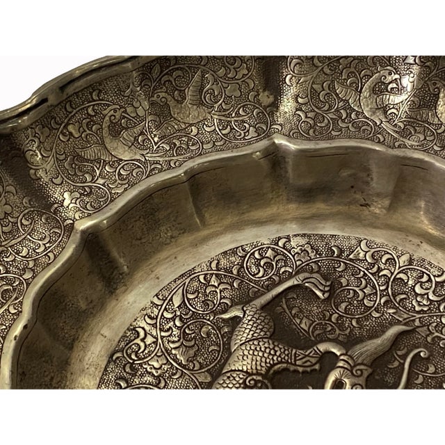 Oriental Silver Color Metal Ancient Dragon Artistic Kirin Plate Display ...