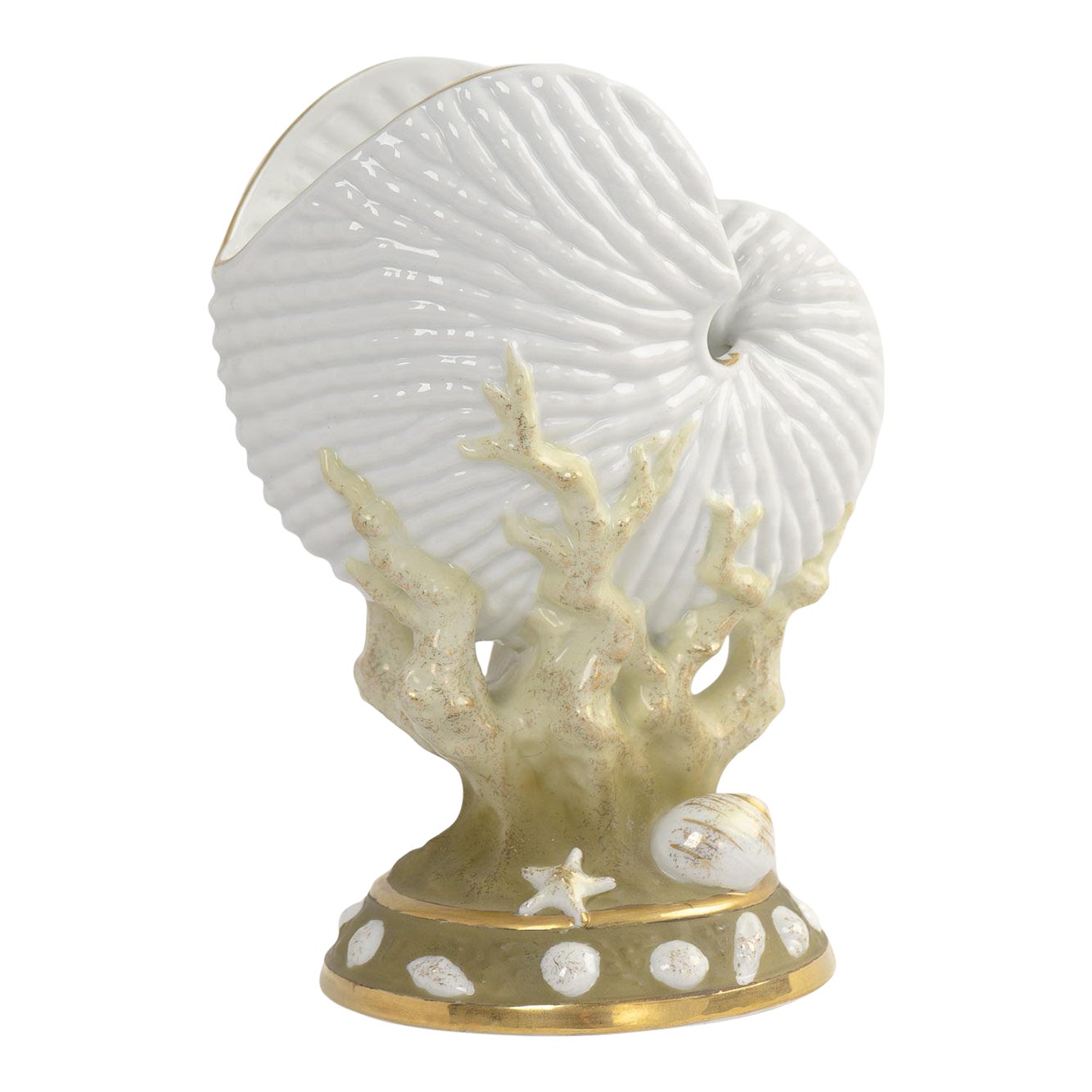 Vintage Nautilus Shell Porcelain Vase With Coral Details | Chairish