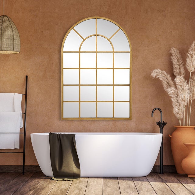 Gold Arched Windowpane Mirror | Chairish