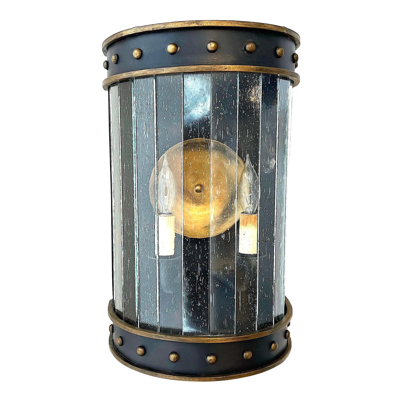 Currey & Co Wharton Sconce in Black & Gold With Seeded Glass | Chairish