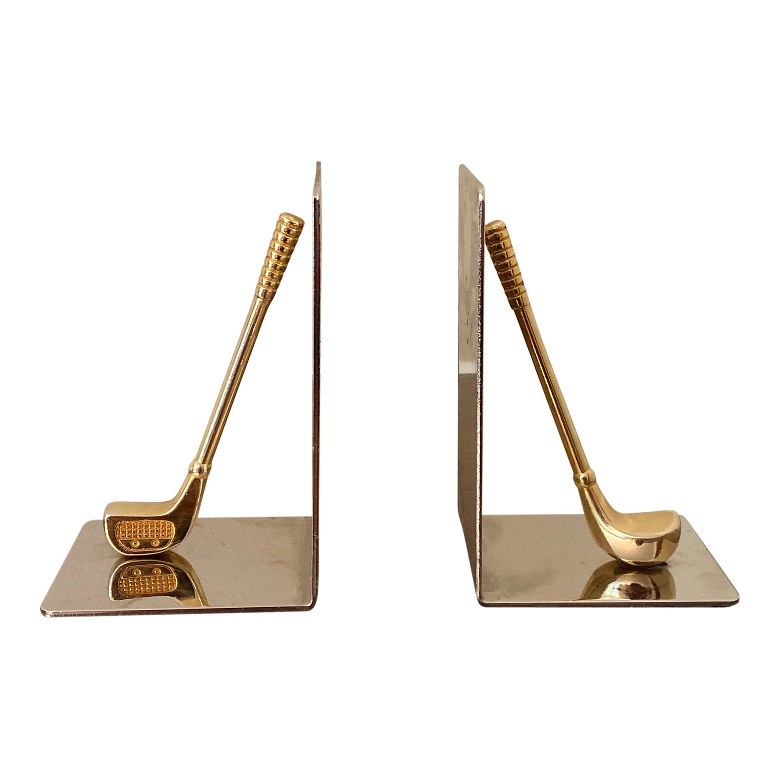 1970s Brass and Chrome Golf Club Bookends- a Pair | Chairish