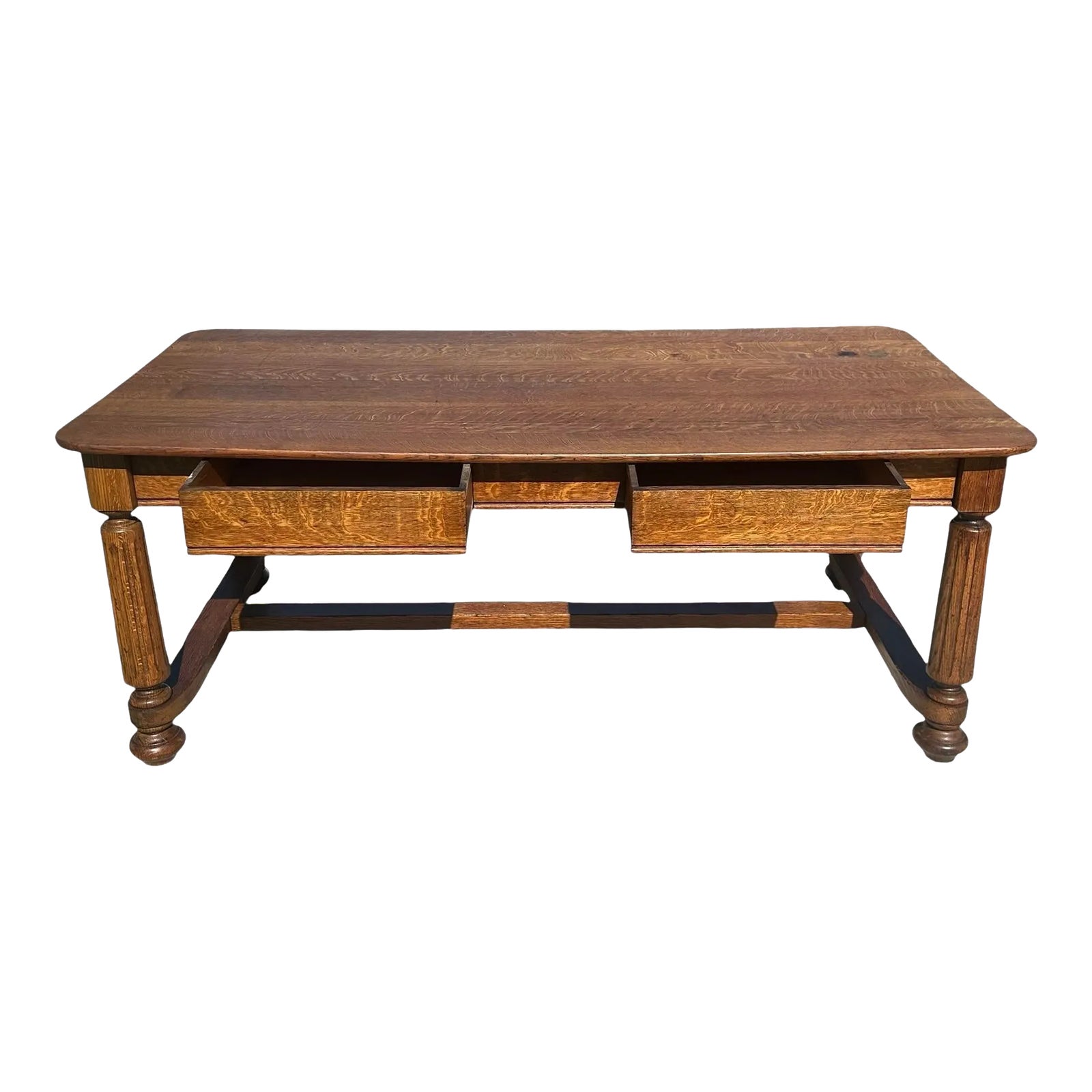 Antique Victorian Tiger Oak Library Table With Two Drawers - Six Feet ...