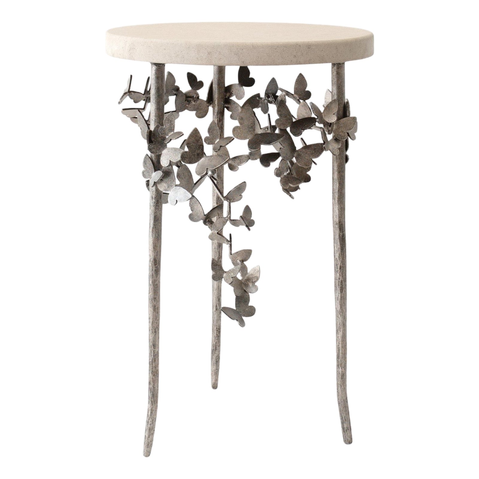 Aged Silver Butterfly Accent Table Travertine | Chairish