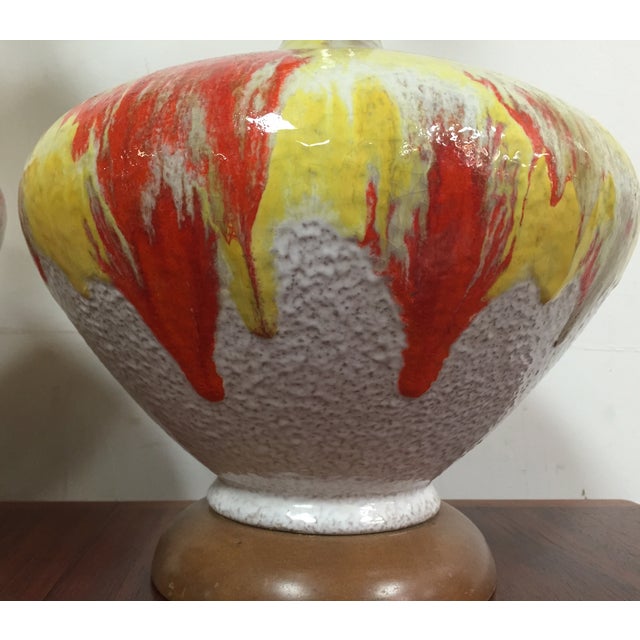 Mid-Century Yellow & Red Table Lamps - A Pair | Chairish