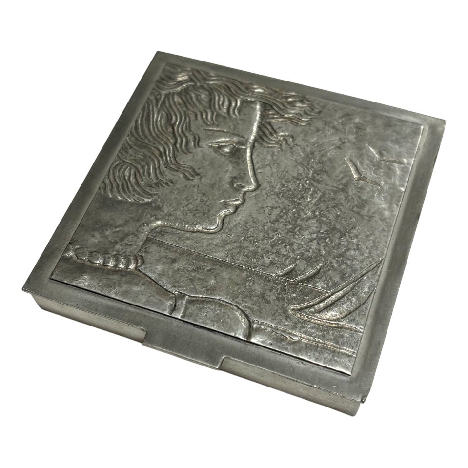 Art Deco Pewter Cigarette Box by Oscar Antonsson for Athena Tenn, 1930s ...