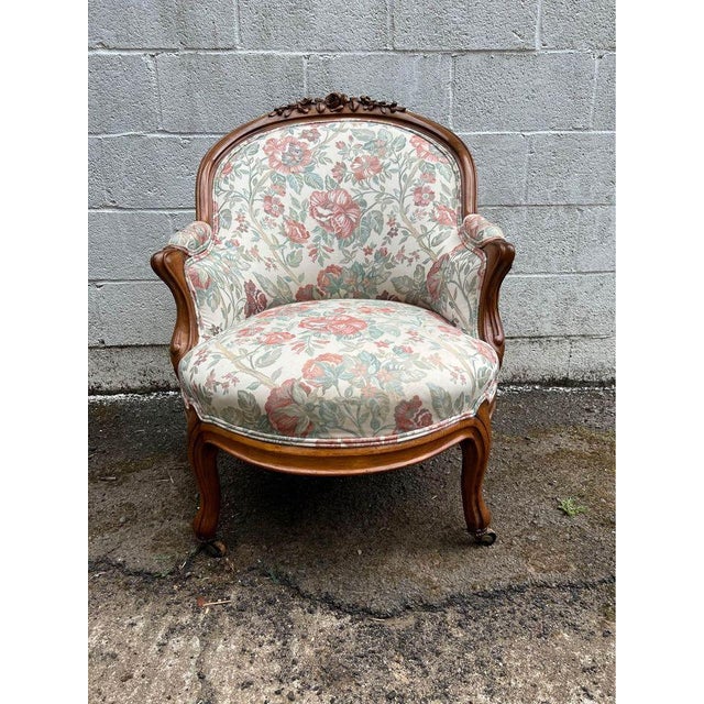 Antique Pair Victorian Rococo Style Walnut Carved Upholstered Armchairs ...