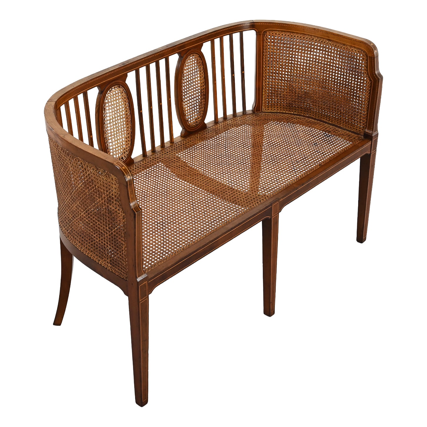 Vintage Caned Slant Bench, 1950s | Chairish