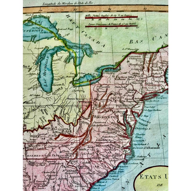 1795 French Hand Colored Map of the Us and Canada | Chairish