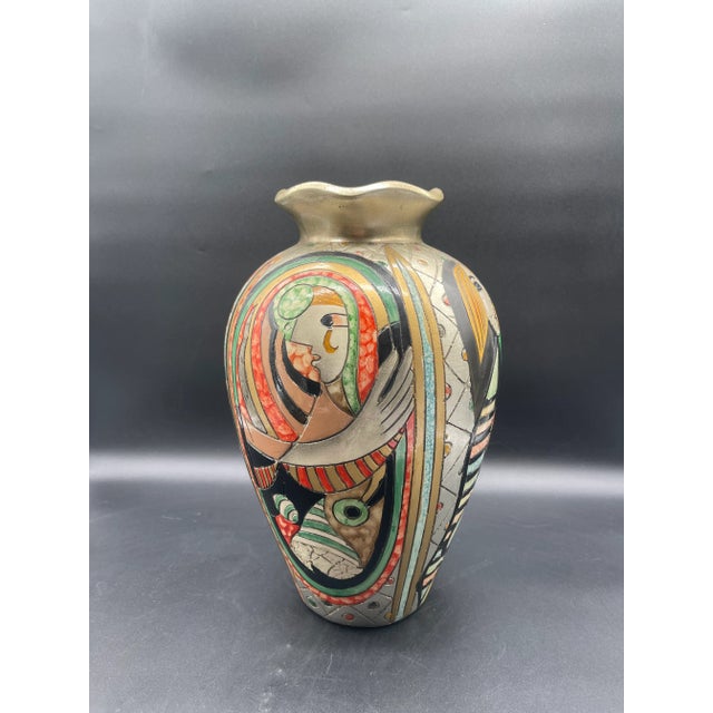 Cubist Style Pottery Vase | Chairish