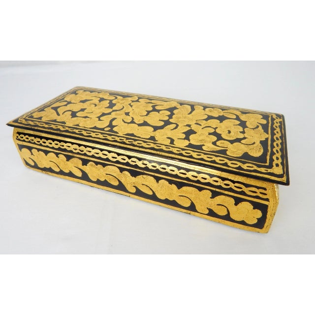 1960s Vintage Black & Gold Lacquer Burmese Box | Chairish