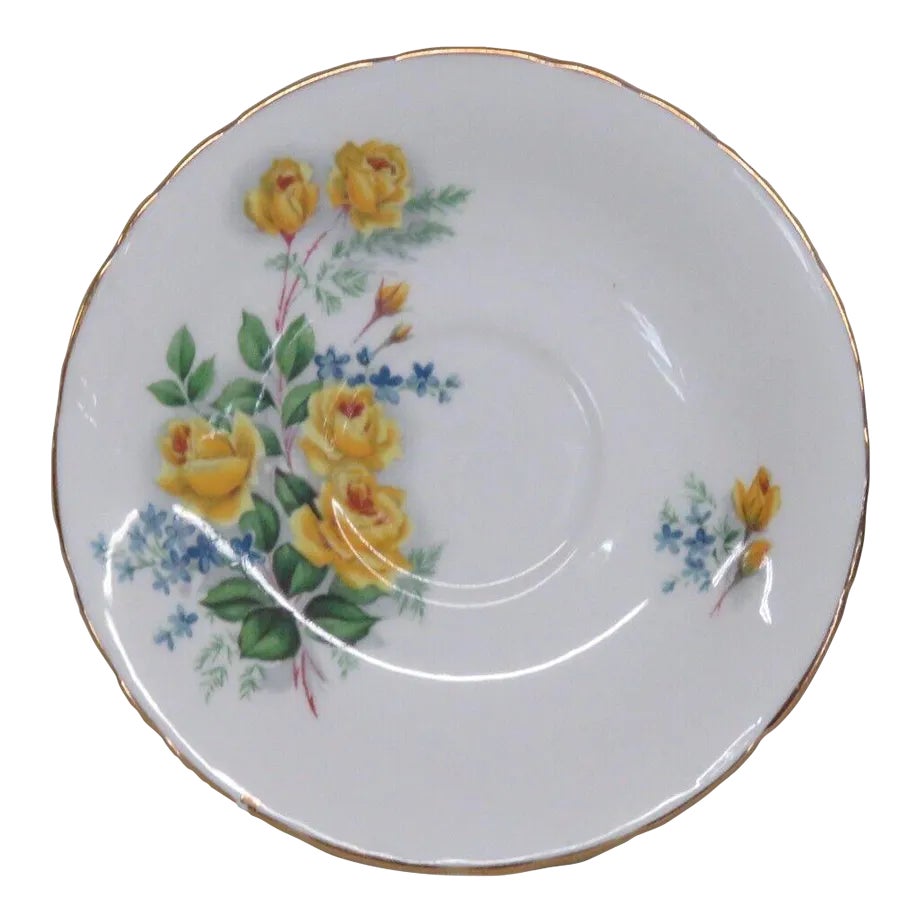 Delphine England Bone China White and Gold Floral Yellow Roses Saucer ...