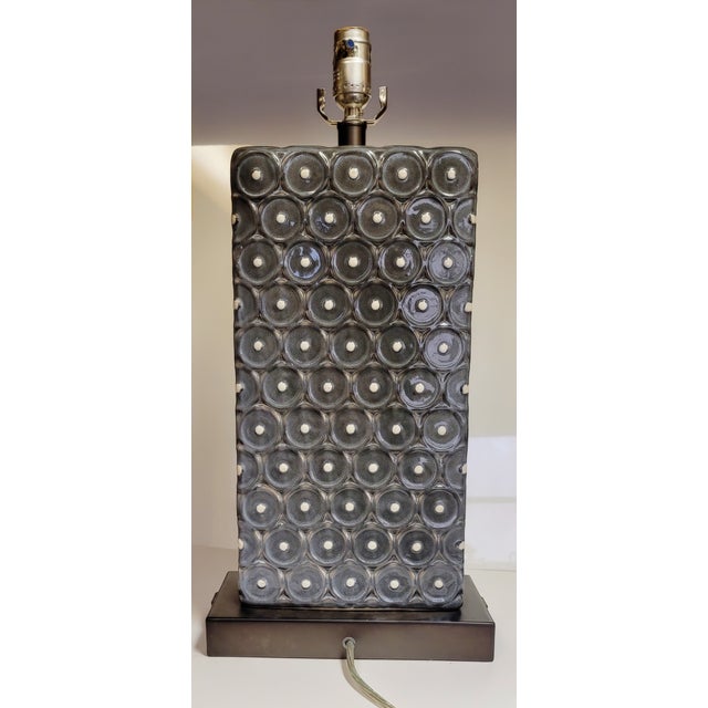 Pair Large Vintage Arteriors Lamps Dark Grey and Cream Dots Ceramic ...