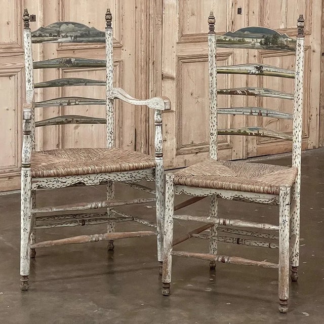 Antique Rustic Dutch Painted Rush Seat Chair | Chairish