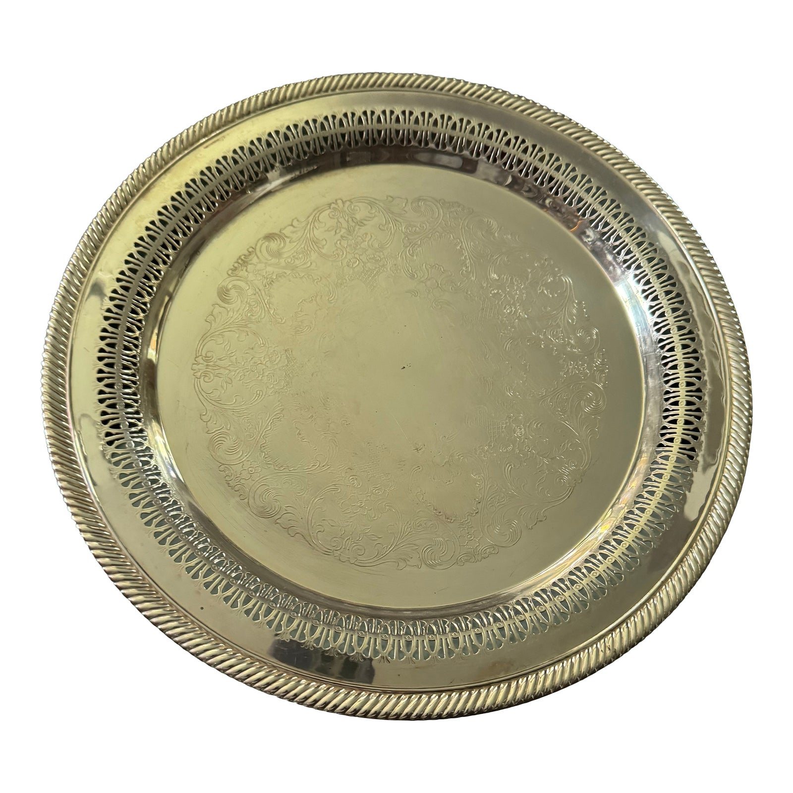 Antique Silverplate Small Round Tray | Chairish