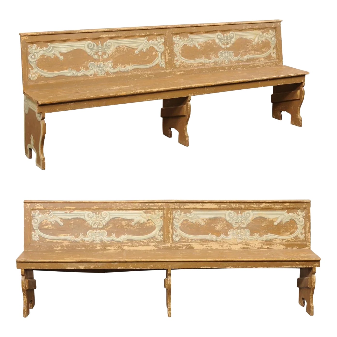Italian 8 Ft. Long Benches, 19th Century - a Pair | Chairish