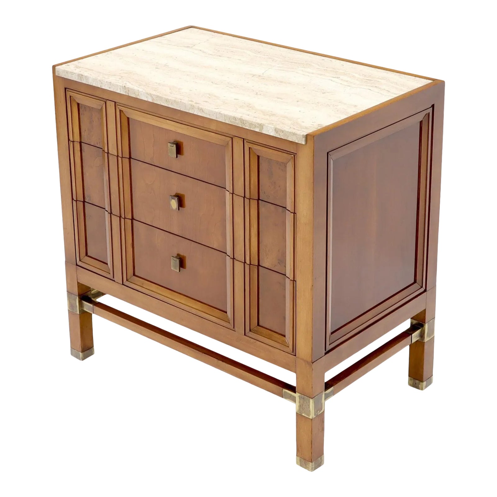 Travertine Top Three Drawers Bachelors Chest with Brass Pulls and ...