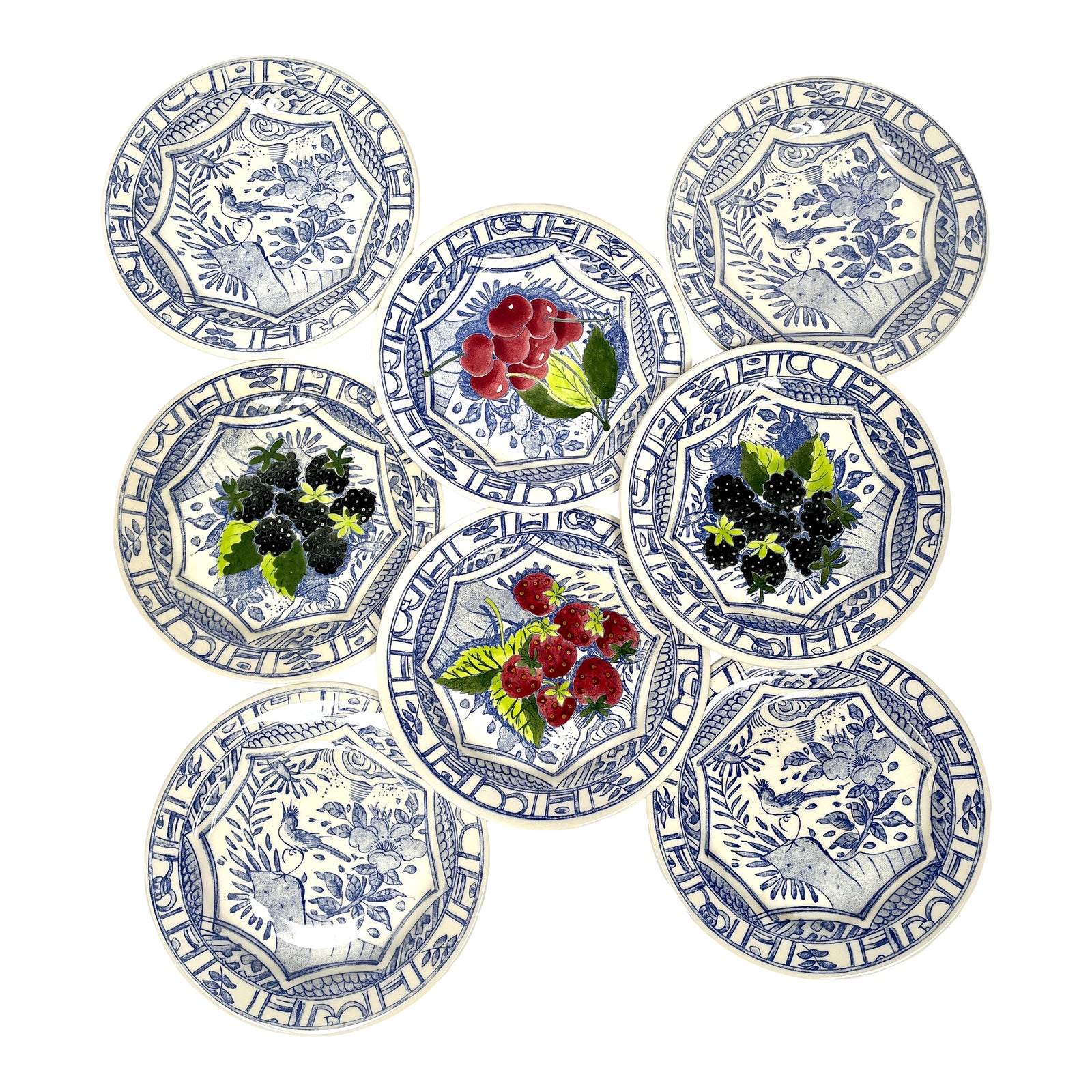 1980s Gien Oiseau Bleu Dessert/Bread Plates - Set of 8 | Chairish