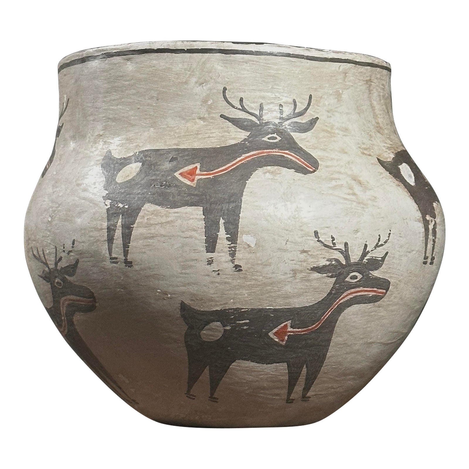 Vintage 1939 Acoma Polychrome Deer Heart-Line Design Clay Olla | Chairish