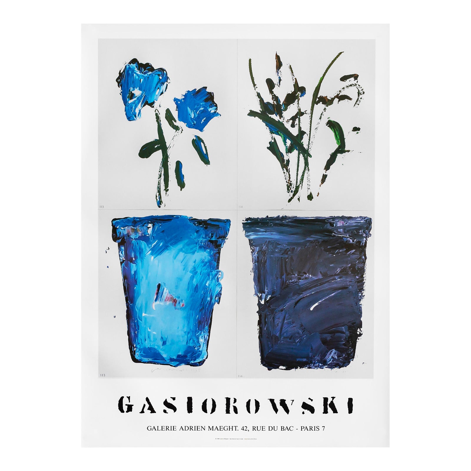 1999 French Exhibition Poster, Gerard Gasiorowski, Pots De Fleurs 113 ...