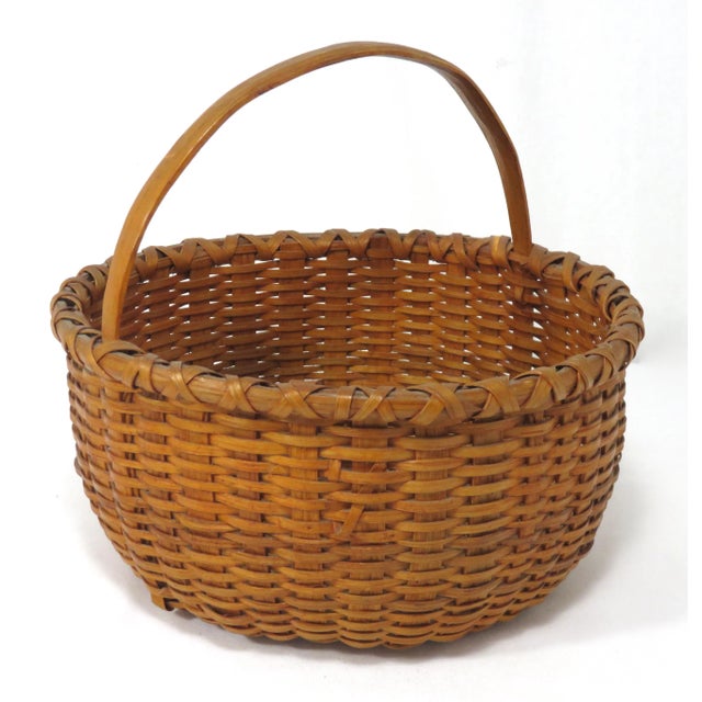 Antique New England Hand Woven Ash Splint Basket | Chairish