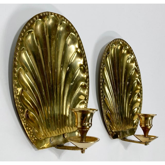 Vintage Brass Shell Motif Wall Candle Sconces, Pair | Chairish
