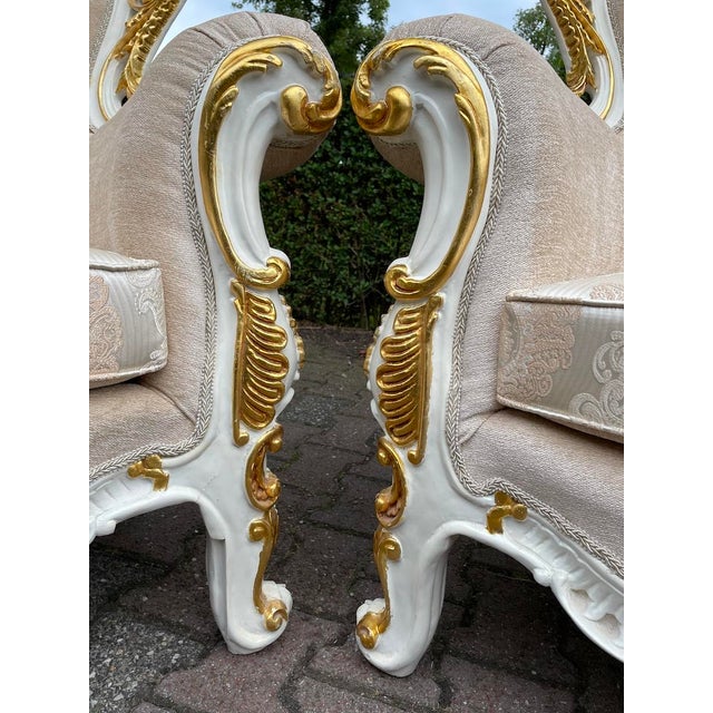 Late 20th Century Italian Baroque Sofa Set in Lacquer Beech and Damask ...
