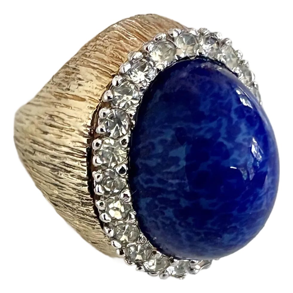 Blue Lapis, 14k Gold Over Sterling Silver Dome Cocktail Ring | Chairish