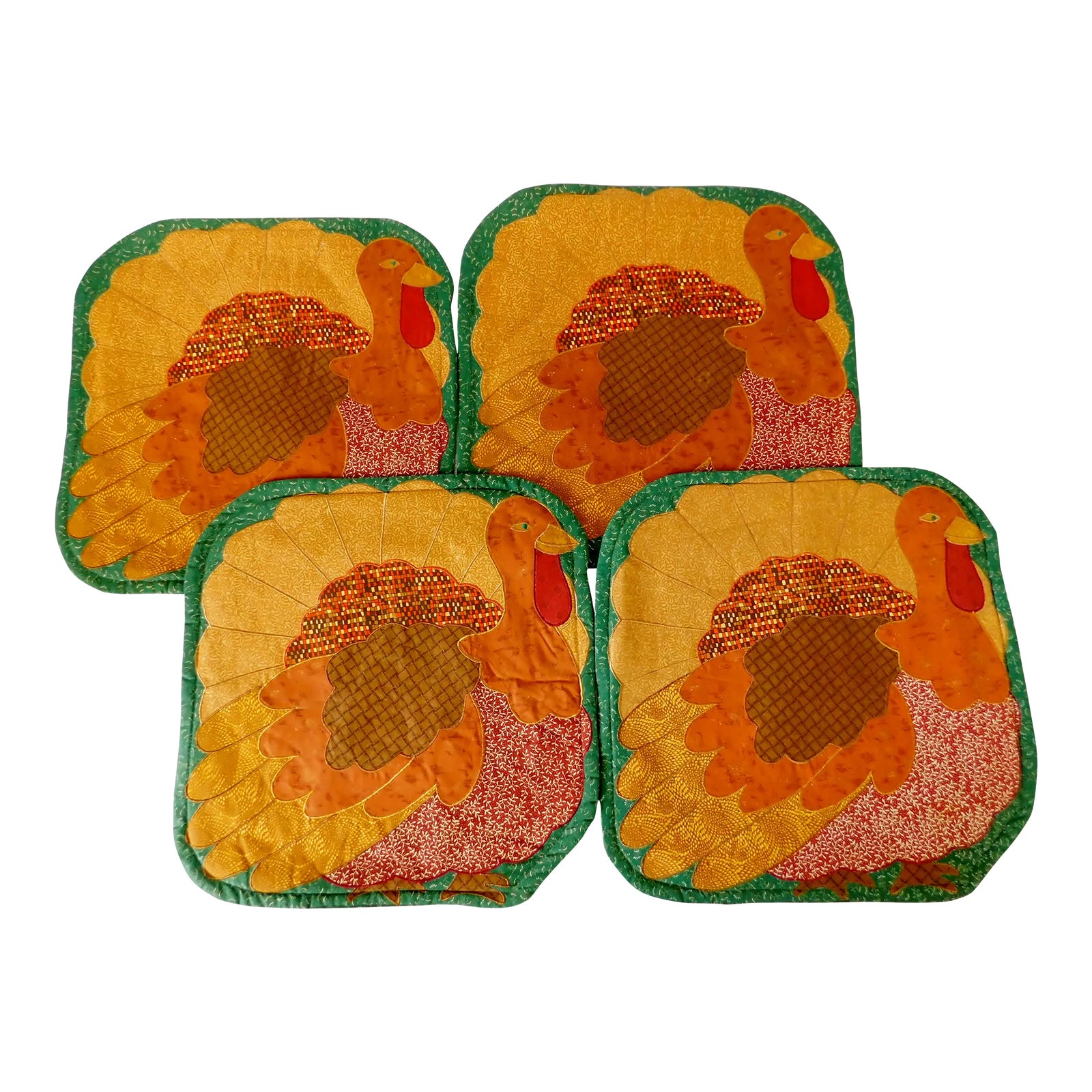 Set of 4 Fabric Thanksgiving Turkey Placemats | Chairish