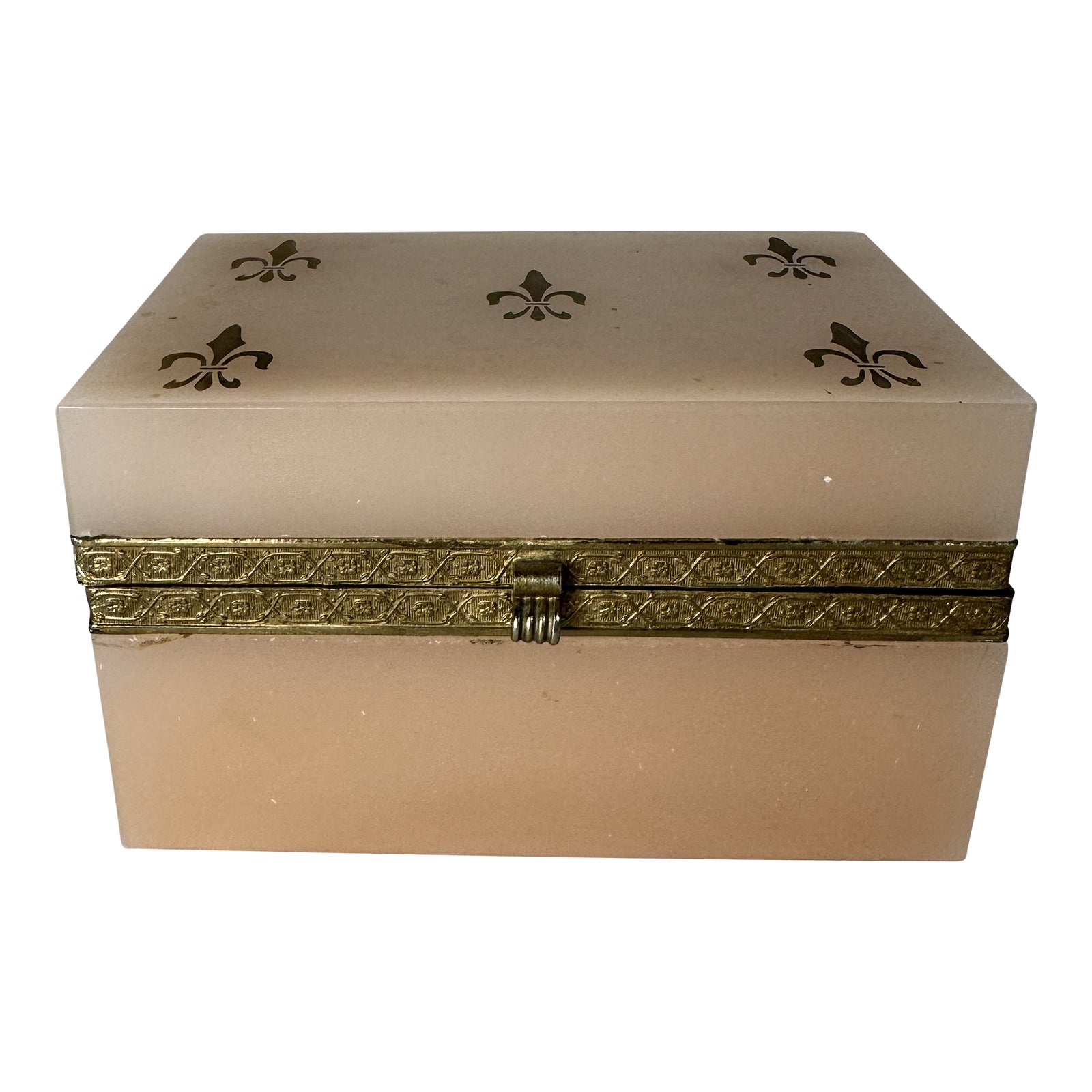 Vintage Pale Pink Fleur De Lis Opaline Box | Chairish