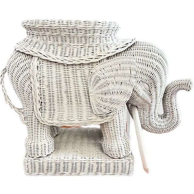 Late 20th Century White Wicker Elephant Side Table With Detachable ...
