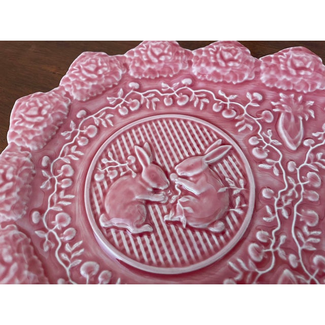 Late 20th Century Bordallo Pinheiro Pink Majolica Bunny Platter | Chairish