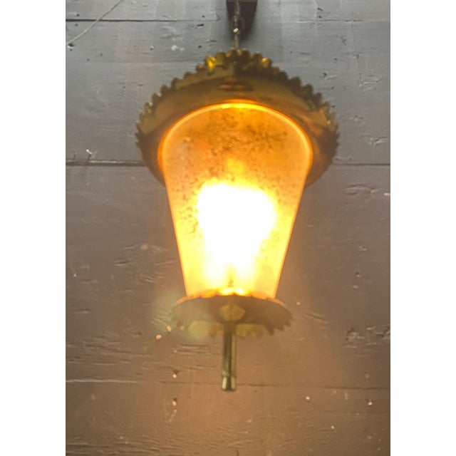 1950's Brass & Wrinkle Glass Hanging Fixture Attributed to Vetri Seguso ...