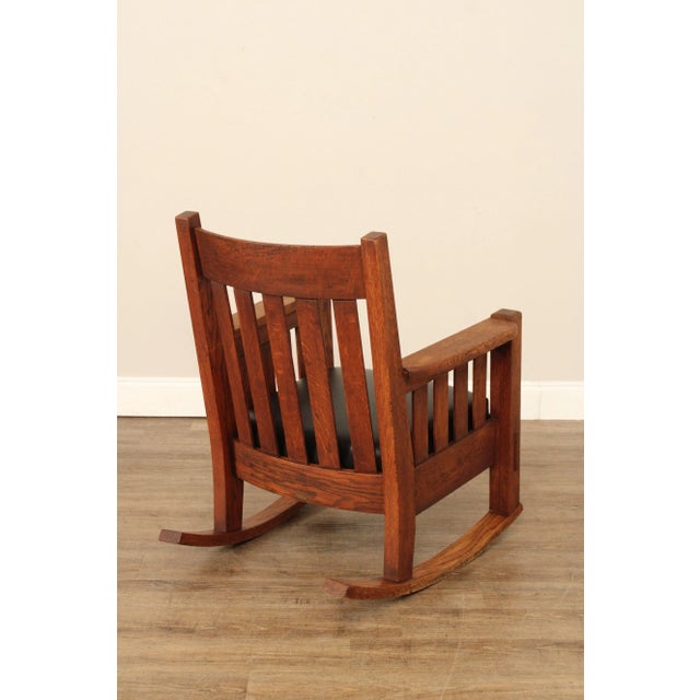 Harden Antique Mission Oak and Leather Rocker | Chairish