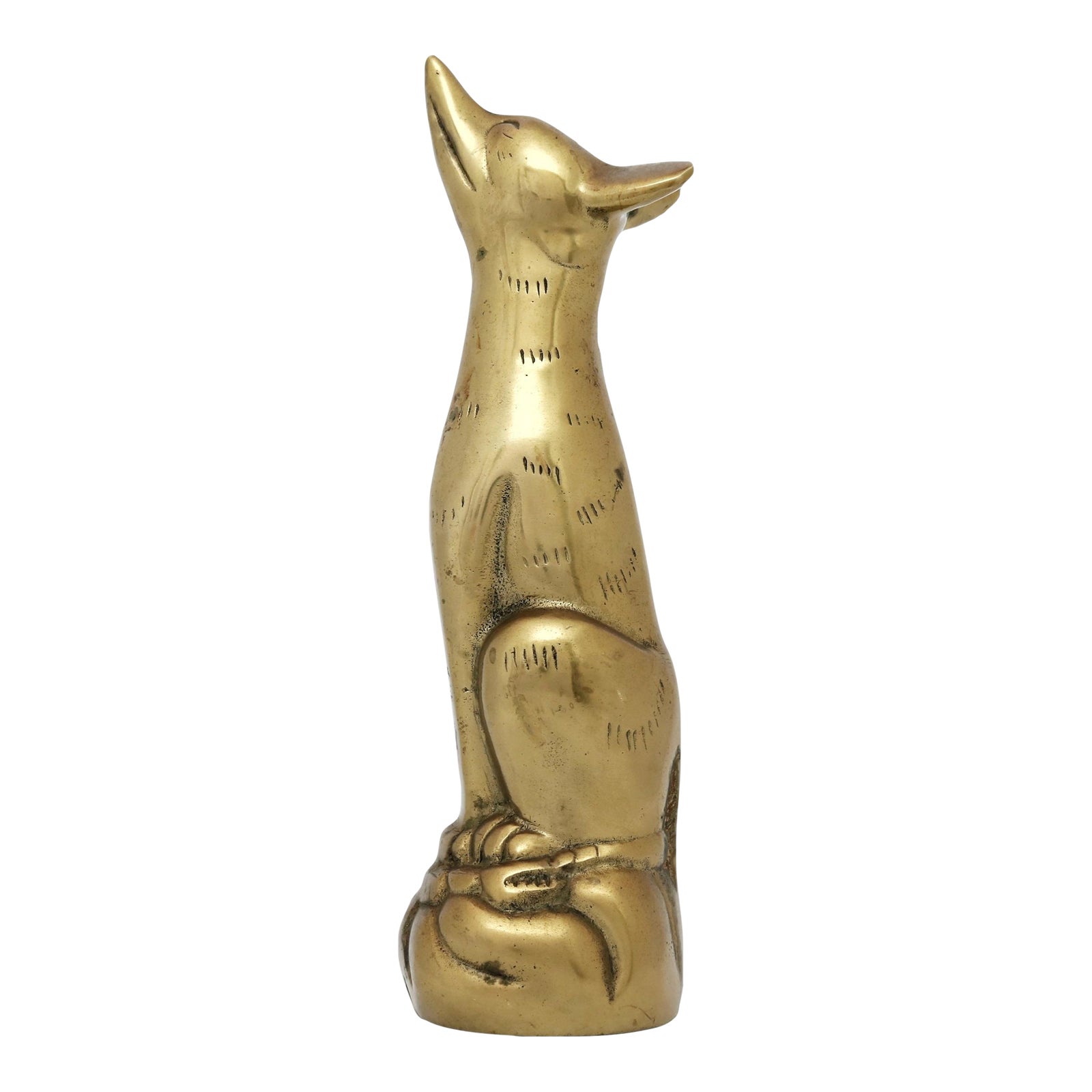 Vintage 1970s Sitting Brass Fox Figurine | Chairish