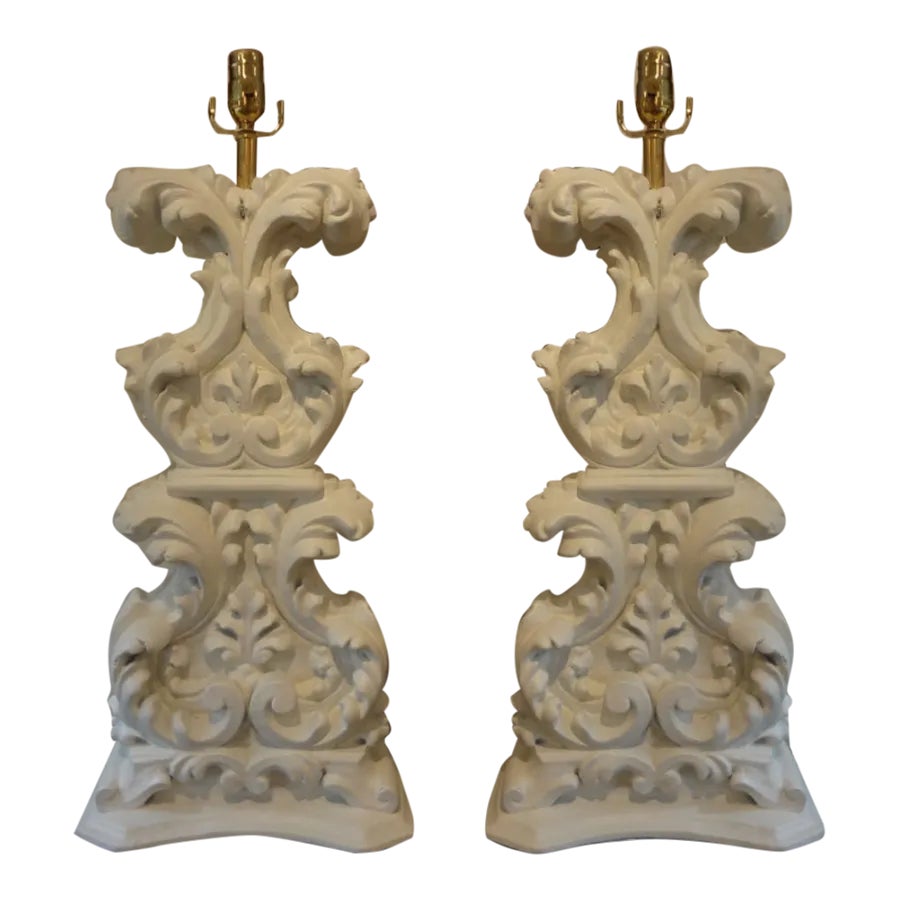 Pair of Hollywood Regency Dorothy Draper Plaster Lamps | Chairish