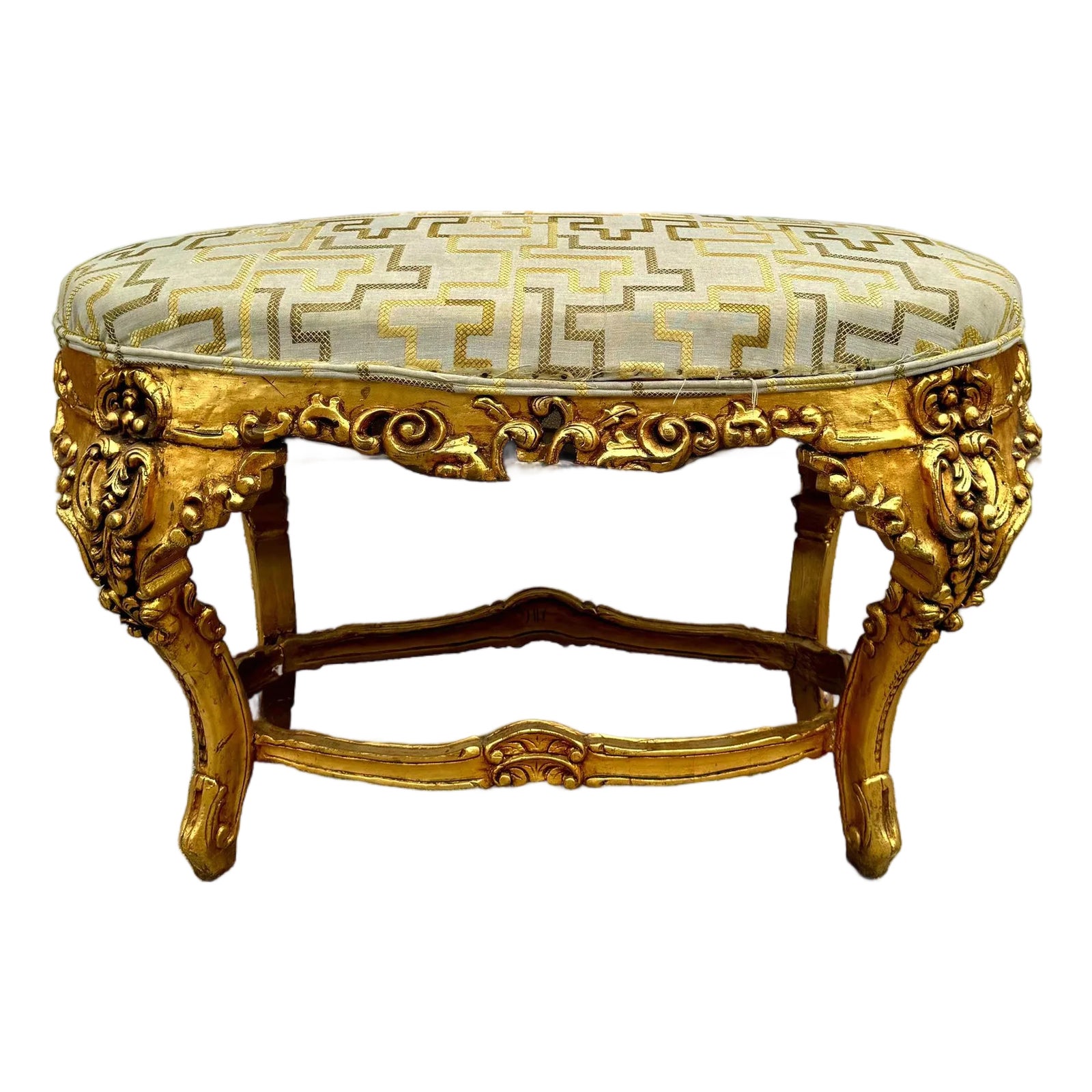 Small Bench French Style With Gold Leaf Details | Chairish