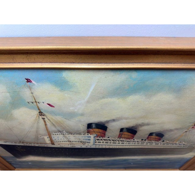 British Seascape Oil Painting Rms Queen Mary Steam Ship on Choppy Seas ...