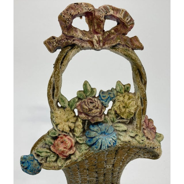 Antique 1930s Hubley Cast Iron Flower Basket Doorstop | Chairish
