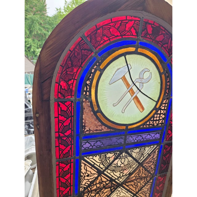 1873 Romanesque Revival Style Stained Glass Window | Chairish