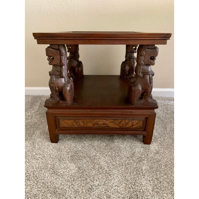 Antique Foo Dog Lion Chinese Carved Table Foo Dogs | Chairish