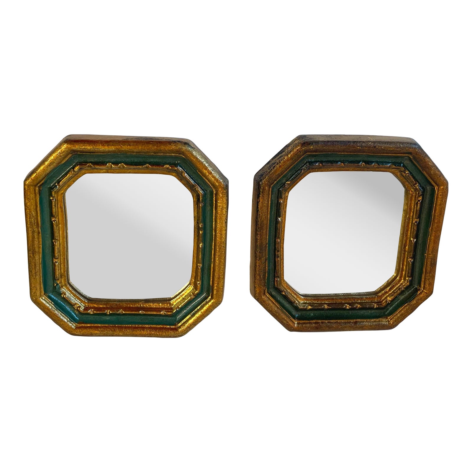 Vintage Gilt Wood Eight Sided Mirrors - a Pair | Chairish
