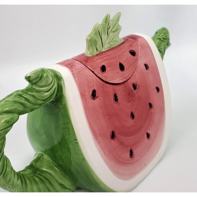 Vintage Porcelain Ceramic Watermelon Tea Pot With Green Leaf Handles ...